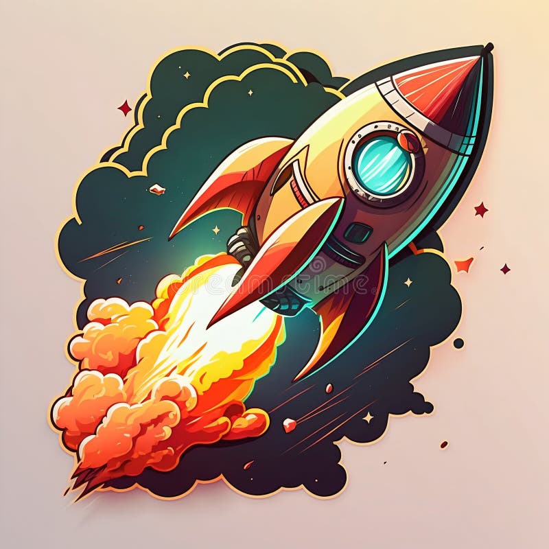 Rocket Launch Logo Sticker in Cartoon Style Illustration. Generative AI ...
