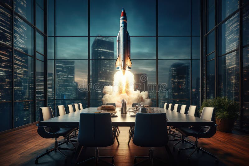 Rocket Launch in Meeting Room, Concept of Successful Startup and New ...