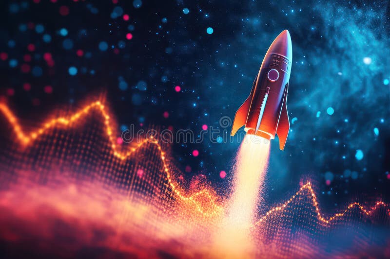 Rocket Launch Mirrors Upward Growth in Futuristic Style Stock ...