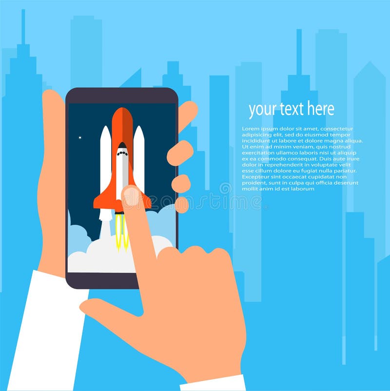 Rocket Launch in Mobile Phone Vector Illustration Stock Vector ...