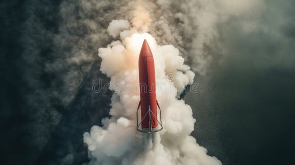 Red Rocket Smoke Launch Moment Stock Illustration - Illustration of ...