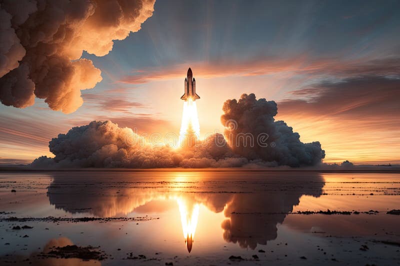 Rocket Launch in the Morning Sun, with Beautiful Sunrise and Clouds in ...