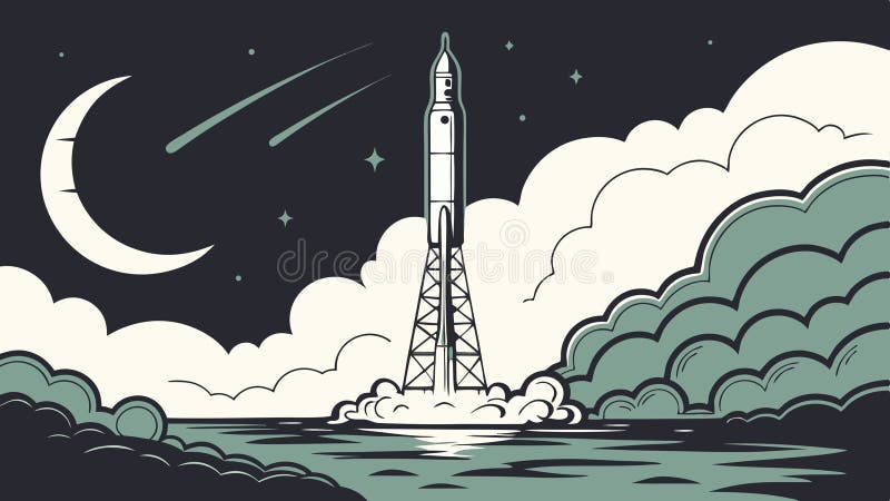 Rocket Launch at Night, Cosmic Night Ascent, Vector Design Generative ...