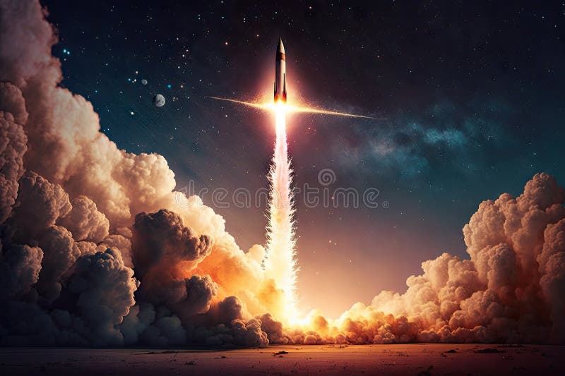 Rocket Launch into the Night Sky, with Stars Shining Above Stock Photo ...