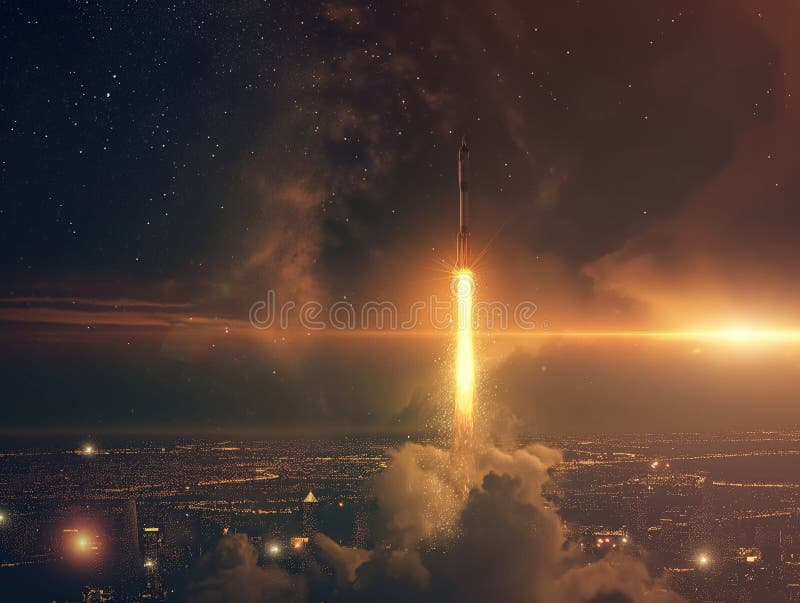 Rocket Launch at Nighttime stock image. Image of space - 317896539