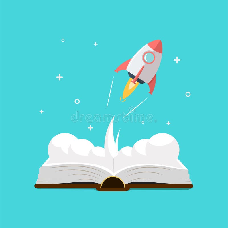 Rocket Launch Out from a Book Illustration Isolated on a Blue ...