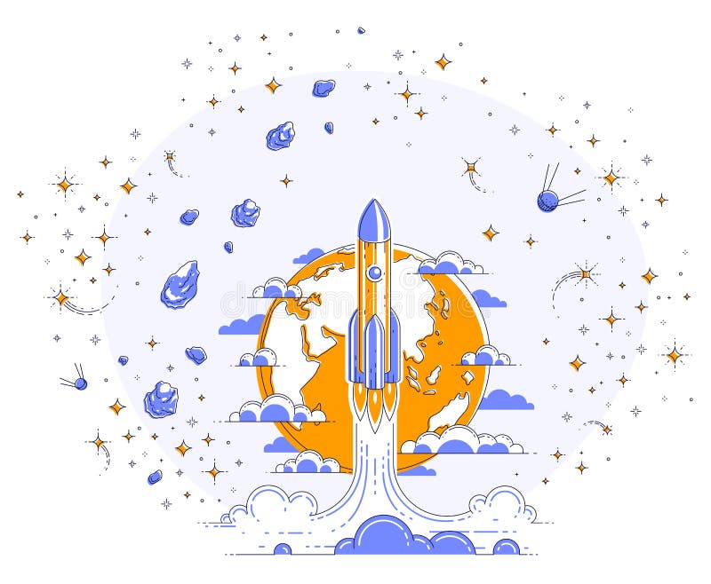 Rocket Over Planet Earth Stock Illustrations – 630 Rocket Over Planet ...