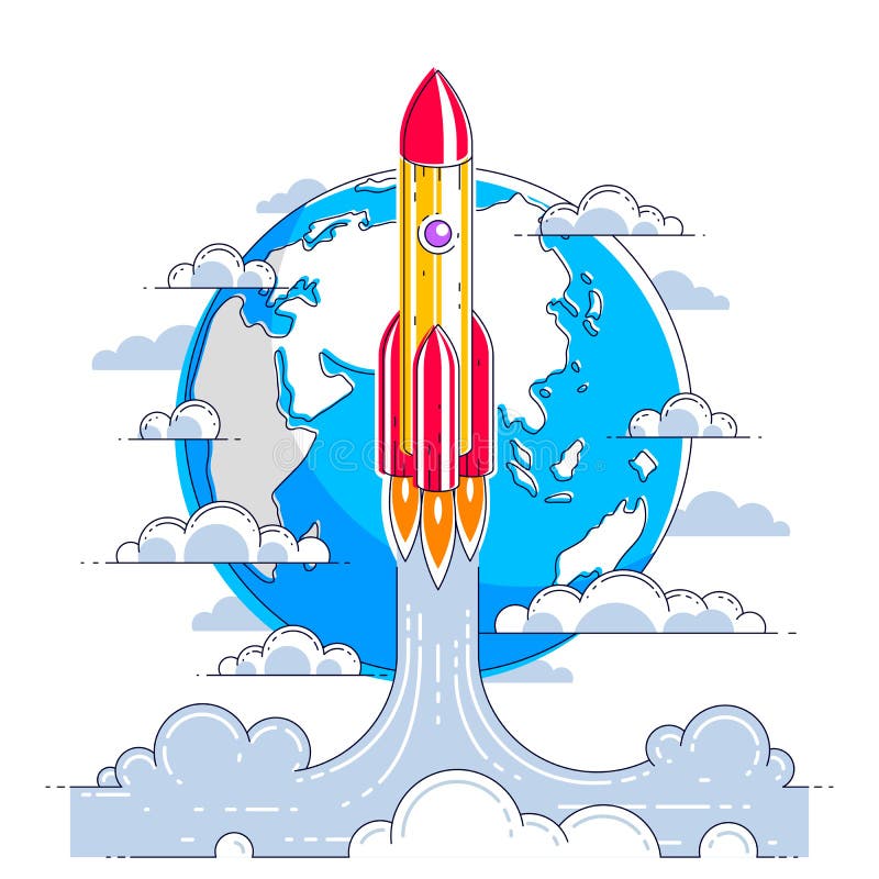 Rocket Launch Over Planet Earth into Undiscovered Space. Explore Stock ...