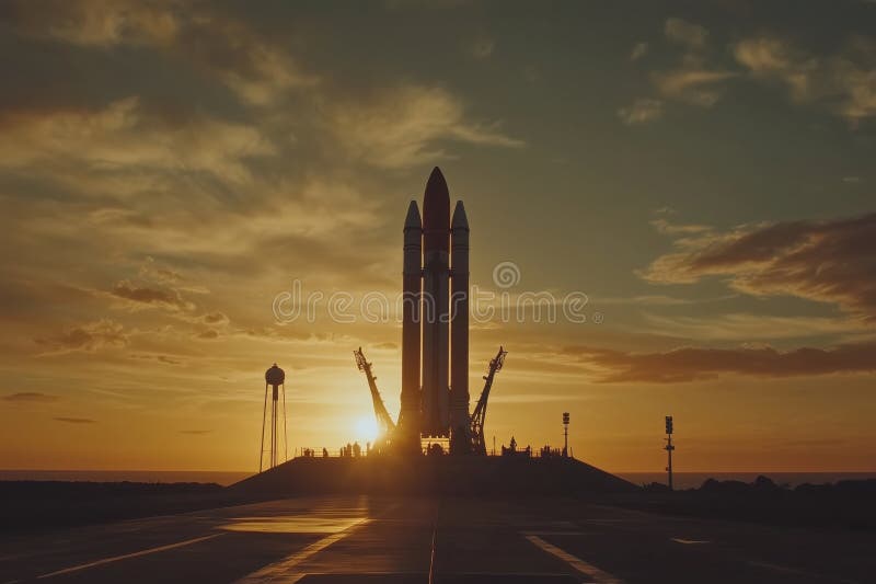 Rocket Launch Pad Silhouette at Sunset, Dramatic Sky, Space Exploration ...
