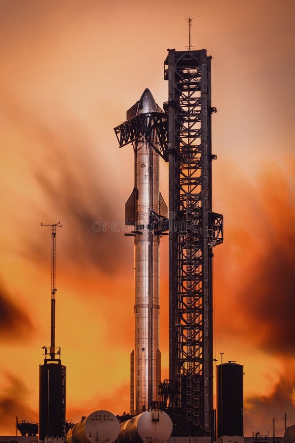 Rocket on Launch Pad at Sunset Stock Photo - Image of science, orange ...