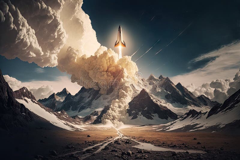 Rocket Launch from the Perspective of Mountain Peak, with the Horizon ...