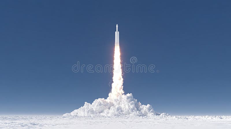Rocket Launch. a Powerful Rocket Ascends into a Clear Blue Sky, Stock ...