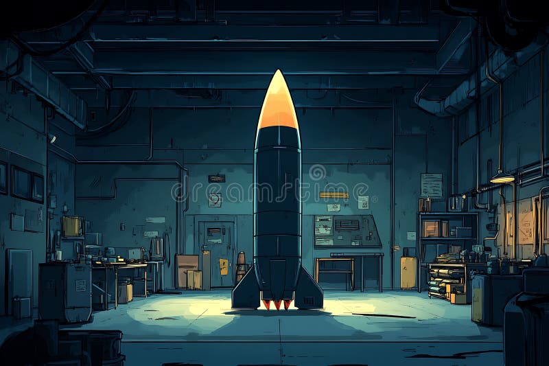 Rocket Launch Preparation in Industrial Hangar Stock Illustration ...
