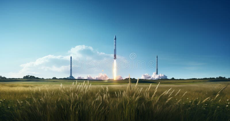 Rocket Launch Generative Ai Stock Illustration - Illustration of cloud ...