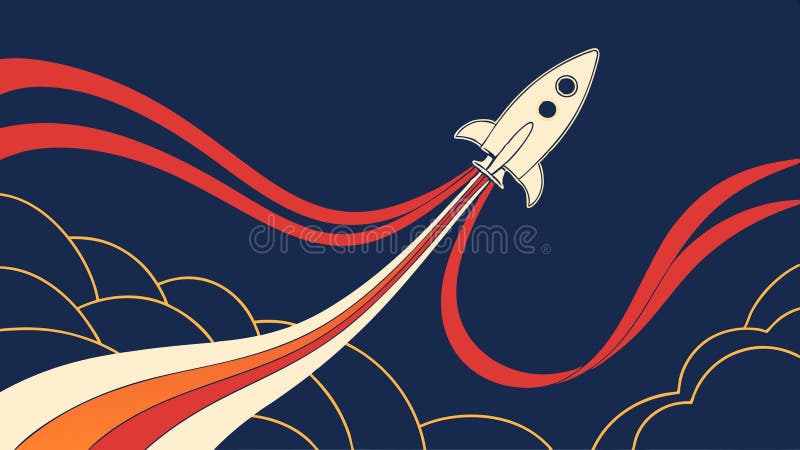Rocket Launch with Ribbon Trails, Space Exploration and Progress Vector ...