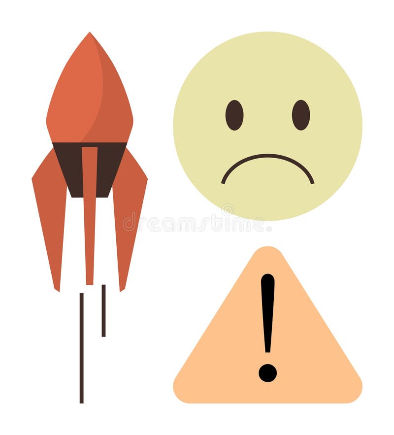 Rocket Launch with Sad Face and Warning Sign Representing Failure and ...