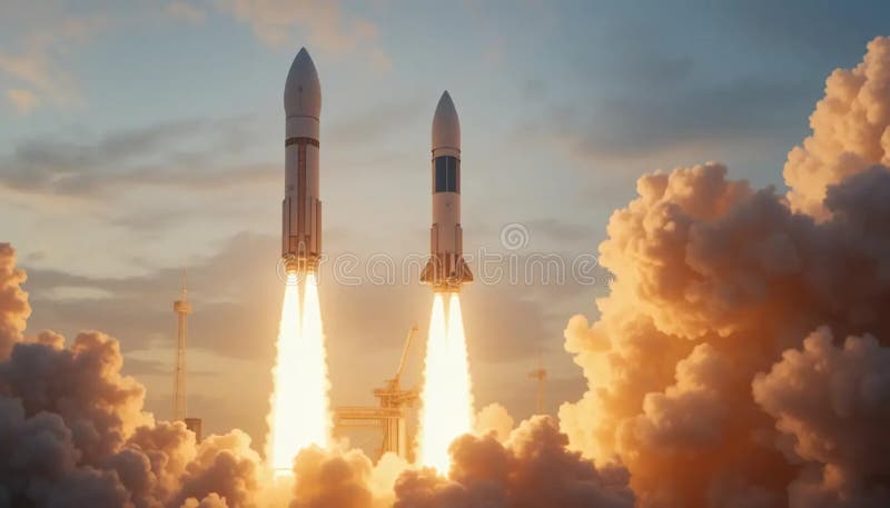Rocket Launch at Same Time in Air Stock Photo - Image of morning ...