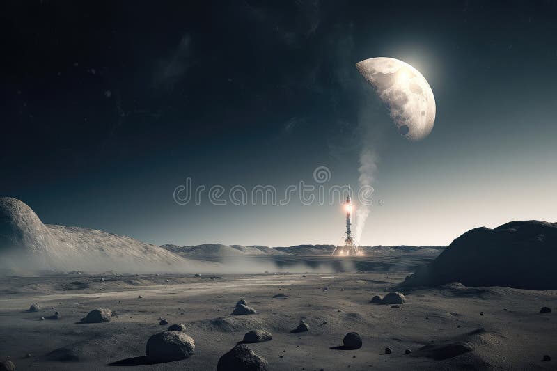 Rocket Launch with Satellite in View, on a Starry Night Sky Stock Photo ...