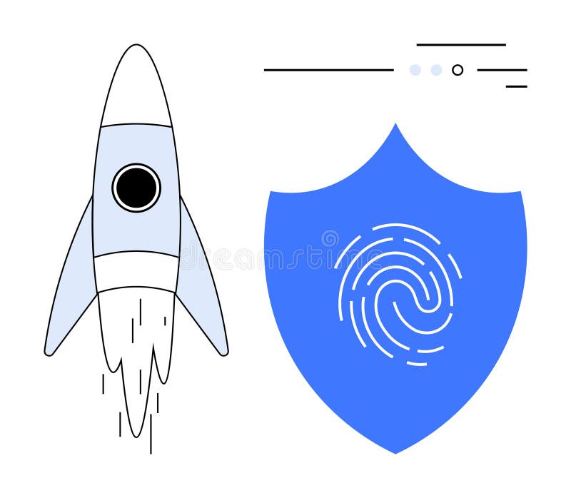 Rocket Launch and Shield with Fingerprint Representing Innovation and ...