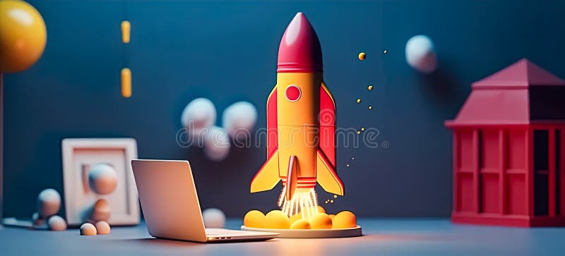 Rocket Launch Ship Business Product Concept Illustration. Stock ...