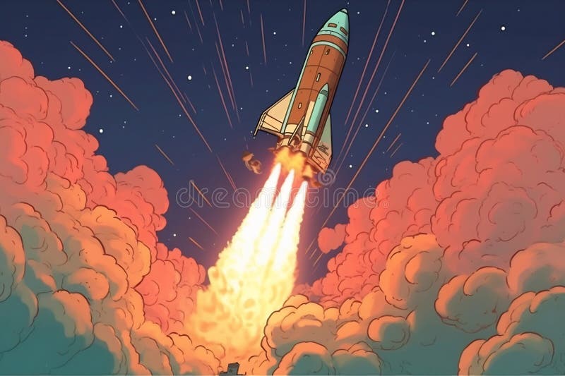 Rocket Launch, Ship, 2d Illustration Stock Photo - Image of background ...