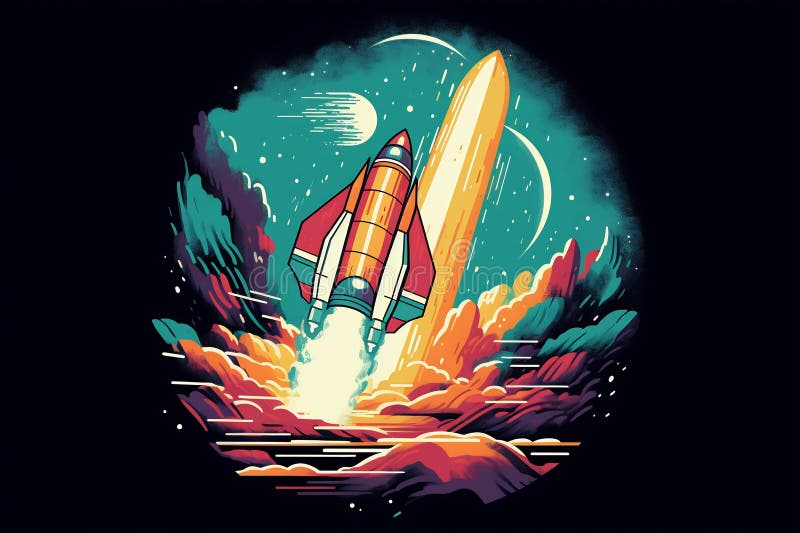 Rocket Launch, Ship, 2d Illustration Stock Image - Image of concept ...