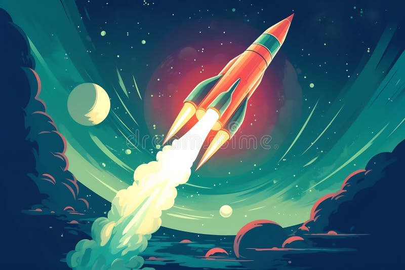 Rocket Launch, Ship, 2d Illustration Stock Photo - Image of icon ...