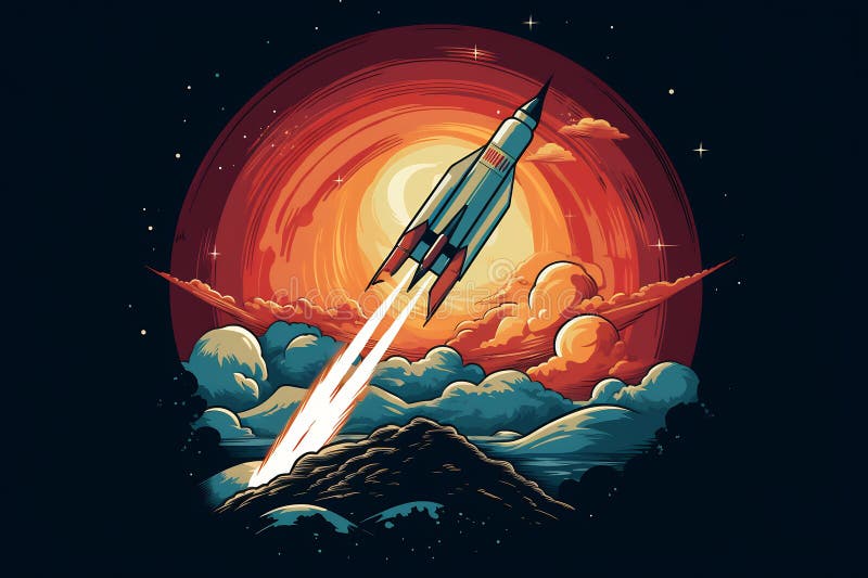 Rocket Launch, Ship, 2d Illustration Stock Photo - Image of technology ...