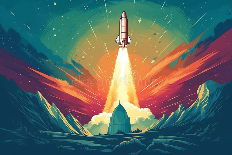 Rocket Launch, Ship, 2d Illustration Stock Image - Image of graphic ...