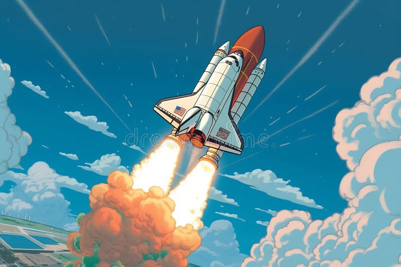 Rocket Launch, Ship, 2d Illustration Stock Image - Image of background ...