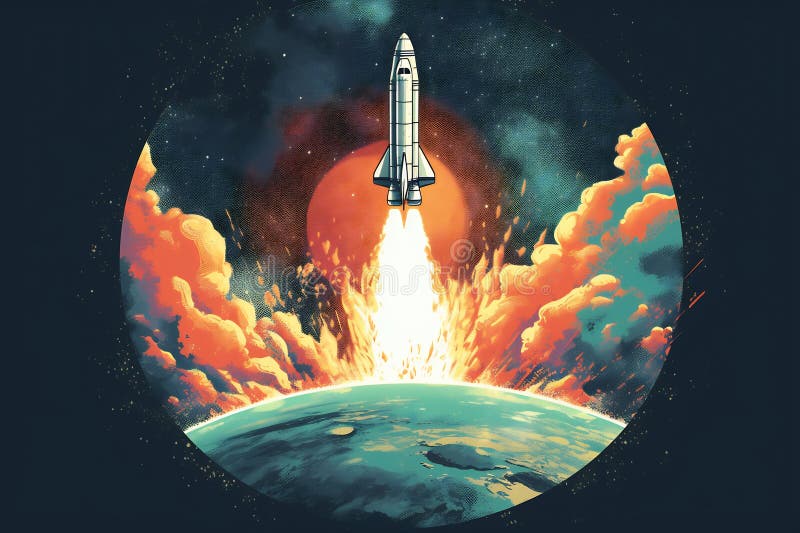 Rocket Launch, Ship, 2d Illustration Stock Image - Image of shuttle ...