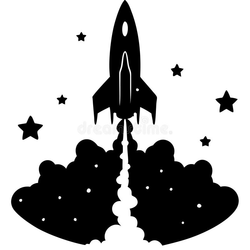 Rocket Launch Silhouette with Stars Vector for Space Exploration ...