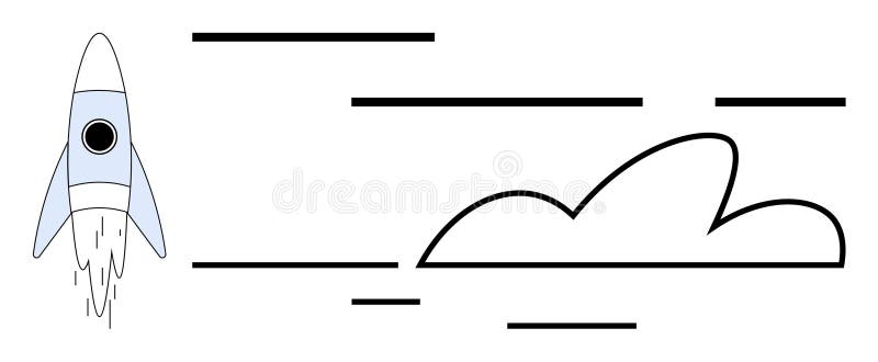 Rocket Launch with Simplistic Cloud and Motion Lines Representing Speed ...