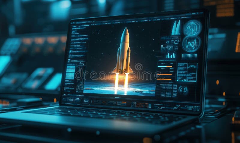 Futuristic Laptop with Digital Light Trails Stock Image - Image of ...