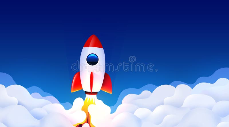 Rocket Launch in the Sky Flying Over Clouds. Space Ship in Smoke Clouds ...