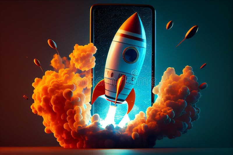 Rocket Launch from a Smartphone. Business Concept.generative Ai Stock ...