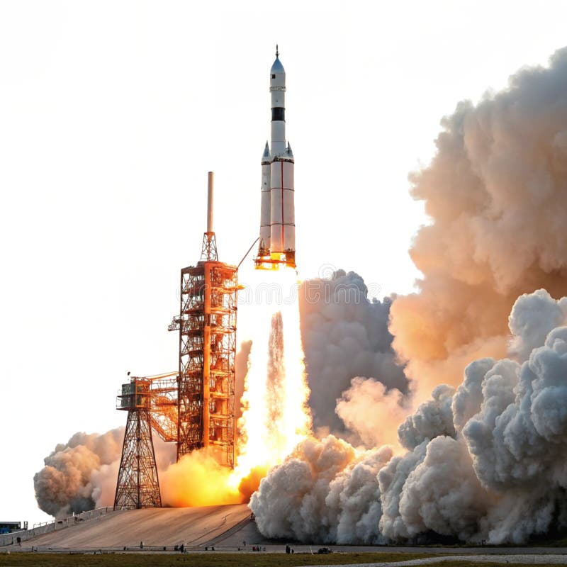 Rocket Launch with Smoke and Flames Stock Illustration - Illustration ...