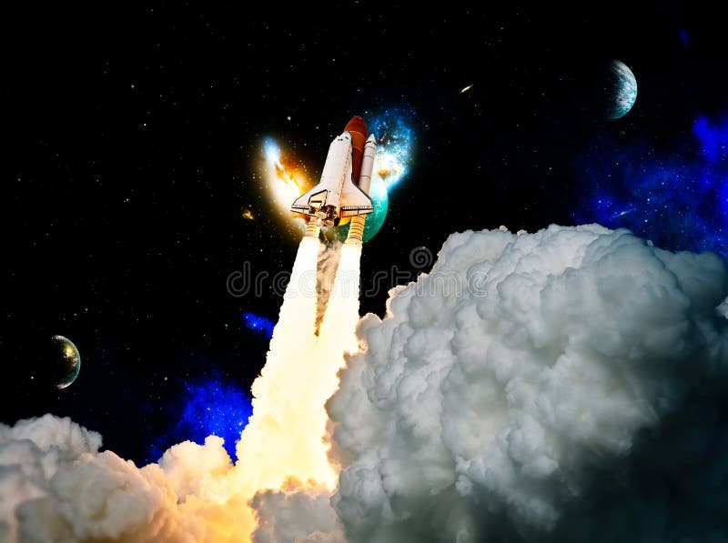 Rocket Launch. Rocket with Smoke Flies into Space. Space Shuttle ...