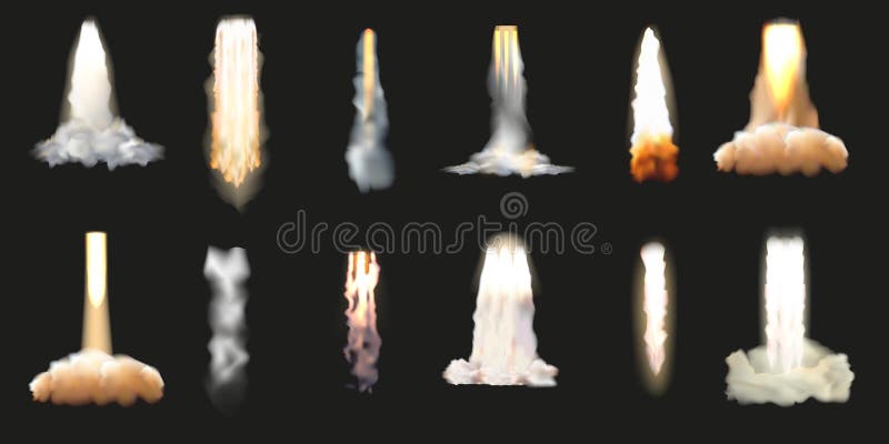 Rocket Launch. Smoke Jet with Flame. Spacecraft Start. Fire and Fume ...