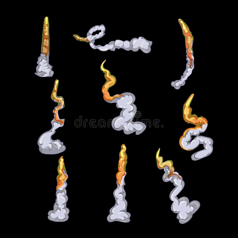 Rocket Launch Smoke Set Cartoon Vector Illustration Stock Vector ...