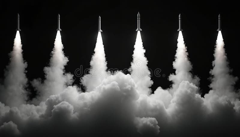 Rocket Launch, Smoke Trail. Realistic Jet Takeoff Explosion Effect ...