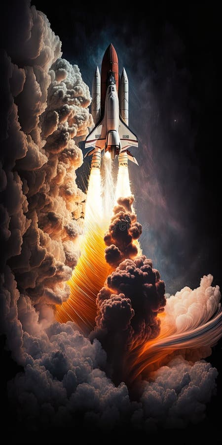Rocket Launch into Space, with Heavy Smoke and Flames, Epic Image ...