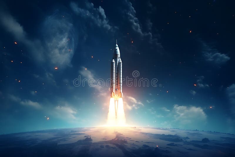 Rocket Launch into Space. Mixed Media. Mixed Media Stock Illustration ...