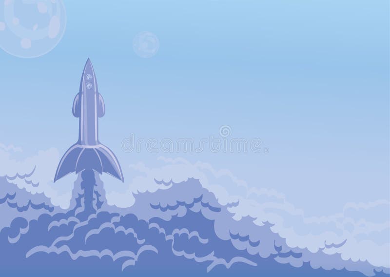 Rocket Launch, Space Ship and Cloud of Smoke. Vector Illustration with ...