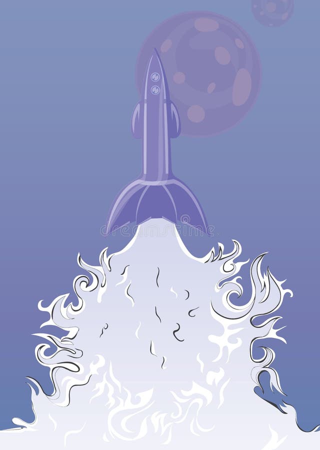 Rocket Launch, Space Ship and Cloud of Smoke. Vector Illustration with ...