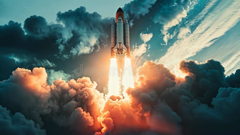 Rocket Launch into Space, Shuttle Taking Off into the Sky Slow Motion ...