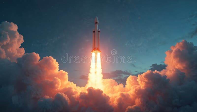 Rocket Launch into Space. Spaceship Blasts through Vibrant Clouds ...