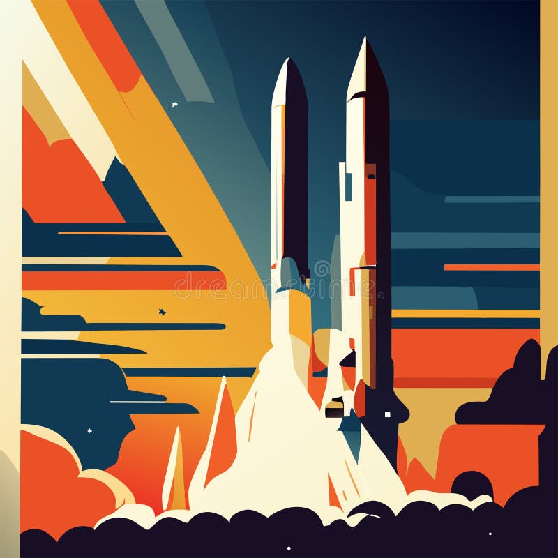Rocket in Space with Stars and Moon. Vector Illustration in Flat Style ...