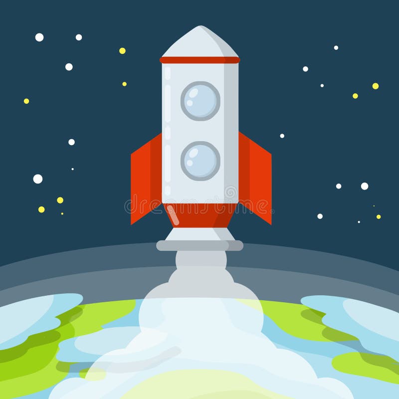 Flying Red White Rocket Galaxy Space Earth Planet Stock Illustrations ...