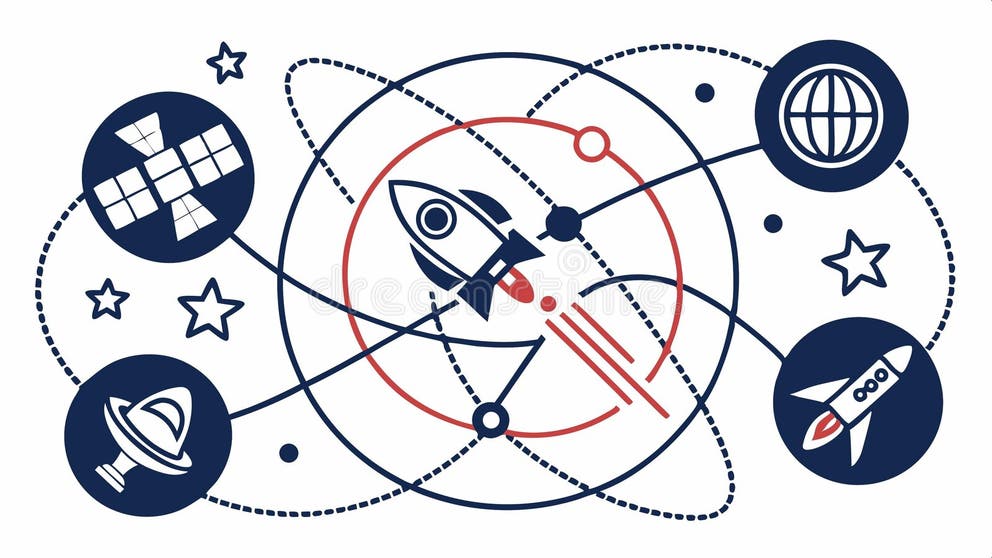 Rocket Launch Stars, Space Exploration in Vector Design Science and ...